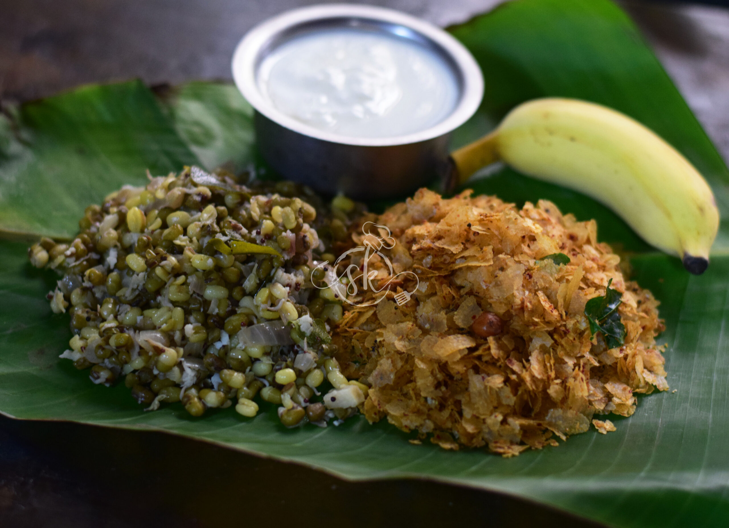 Padenji -Bajil / Whole moong dry curry with Poha: